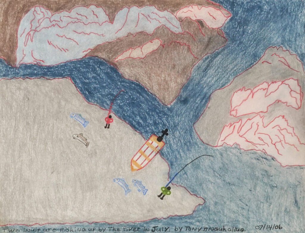 TWO INUIT ARE FISHING UP BY THE RIVER IN JULY, 07/14/06 - Indigenous ...